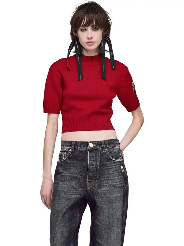 Marc Jacobs Tattoo Patch Mock Neck Sweater - Red