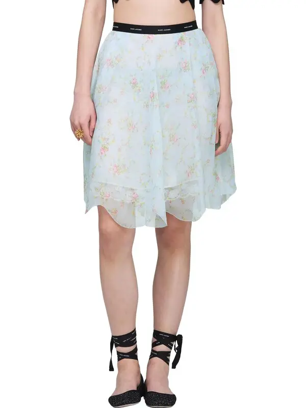 Marc Jacobs Blurred Floral Chiffon Pleated Skirt - Blue Mist Multi