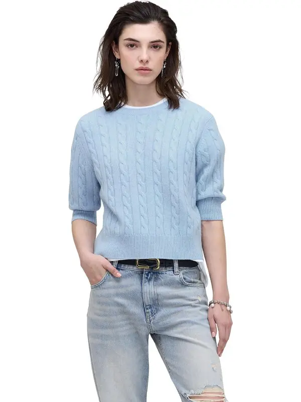 Marc Jacobs Open Back Bow Cable Knit Sweater - Blue Mist