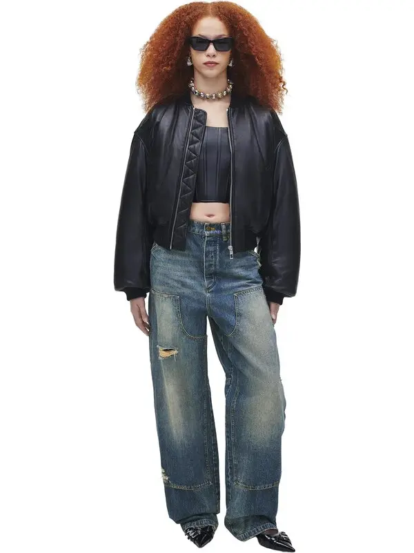 Marc Jacobs Padded Leather Bomber Jacket - Black