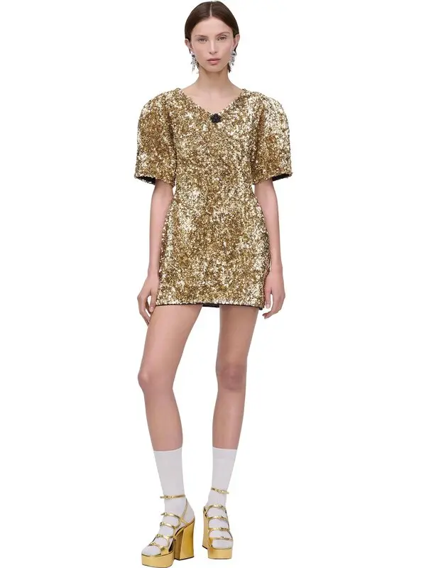 Marc Jacobs Sequin V-neck Knit Dress - Gold