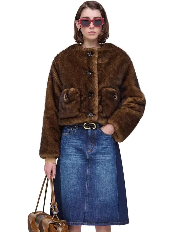 Marc Jacobs Faux Fur Teddy Cropped Jacket - Ebony