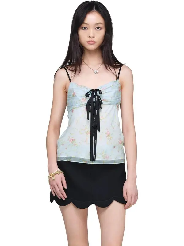 Marc Jacobs Floral Chiffon Bow Top - Blue Mist Multi