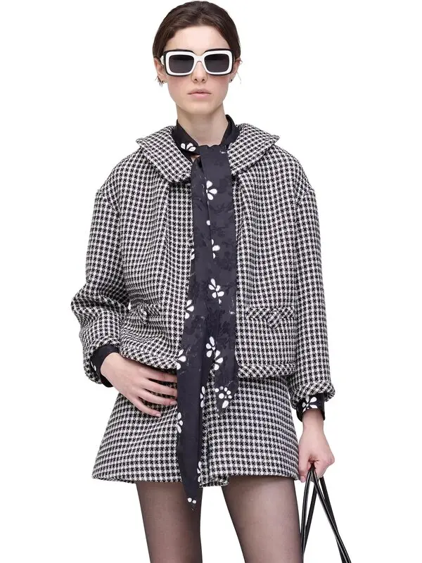 Marc Jacobs Gingham Tweed Jacket With Peter Pan Collar - Black Multi