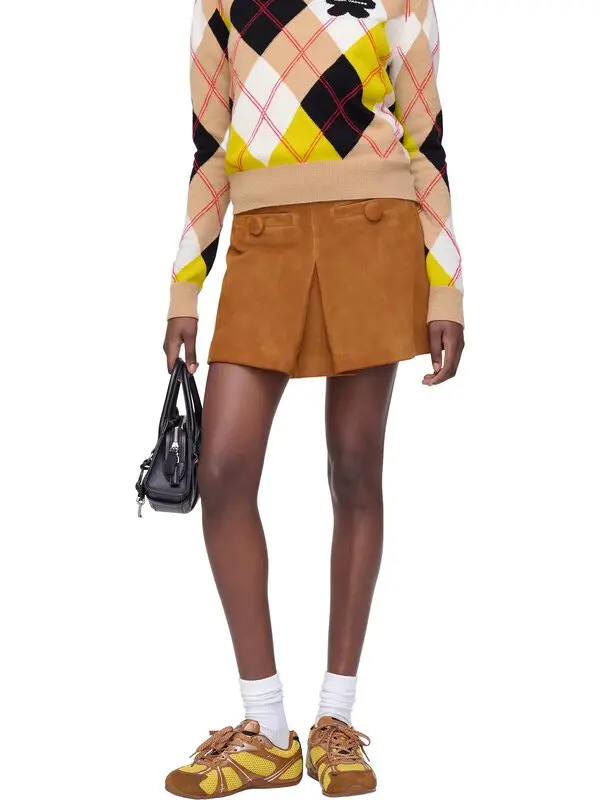 Marc Jacobs Suede Box Pleat Mini Skirt - Copper