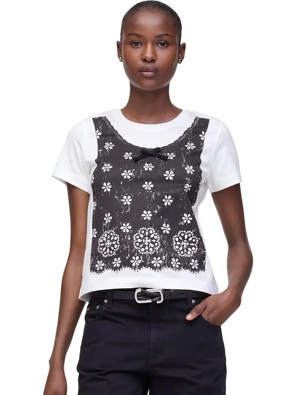 Marc Jacobs Slim Tee With Trompe L'oeil Eyelet Detail - White Multi