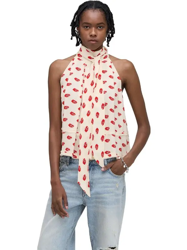 Marc Jacobs Halterneck Tie Top With Kiss Print - Ivory Multi