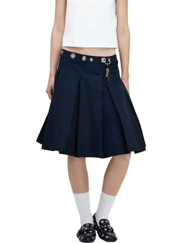 Marc Jacobs Safety Pin Pleated Skirt In Size - Navy