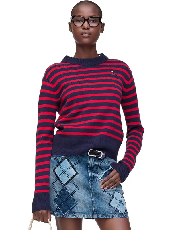 Marc Jacobs Joy Striped Crewneck In Wool-cashmere Blend - Navy/red