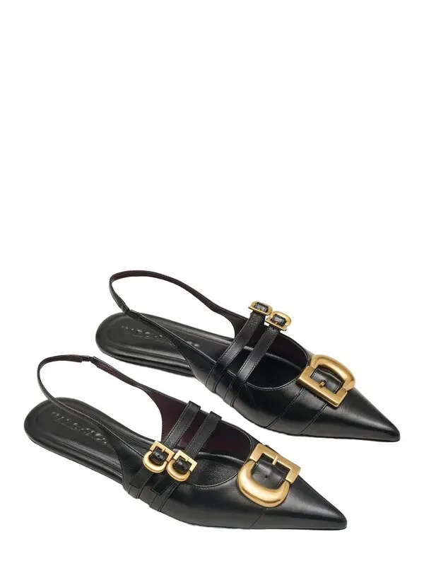 Marc Jacobs The Doll Shoe Slingback With Decorative Straps And Gold Buckle - Black