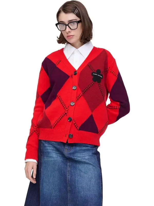 Marc Jacobs Preppy Daisy Argyle Cardigan - Red Multi