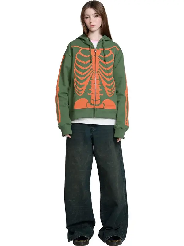 Marc Jacobs Skeleton Graphic Zip-up Hoodie - Green Multi