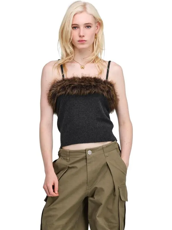 Marc Jacobs Faux Fur Trimmed Knit Tank - Charcoal