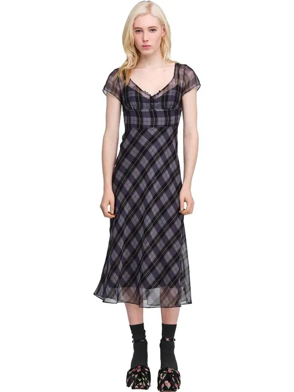 Marc Jacobs Plaid Chiffon Midi Dress - Purple Multi
