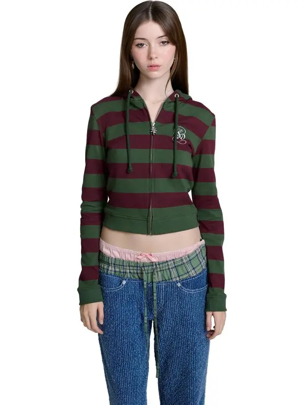 Marc Jacobs Fitted Stripe Zip-up Hoodie - Green/red