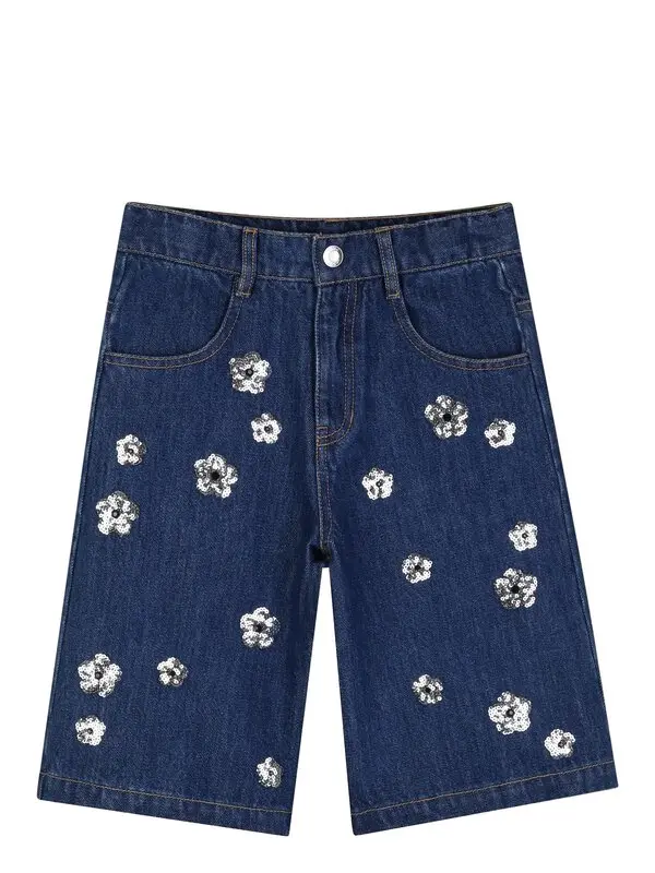 Marc Jacobs Sequin Daisy Denim Shorts - Denim Blue