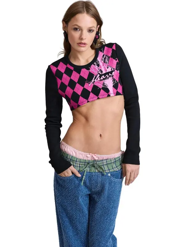 Marc Jacobs Cropped Thermal Long Sleeve - Black Multi
