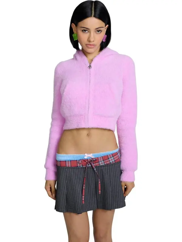 Marc Jacobs Fuzzy Shrunken Knit Zip-up Hoodie - Pink