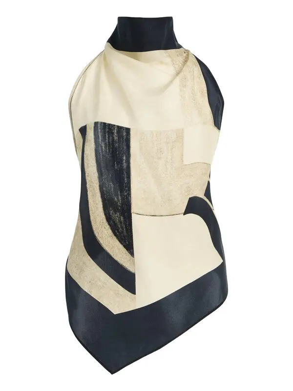 SIR. Sona Silk Halter Tie Top With Print And Asymmetrical Hem - Multi