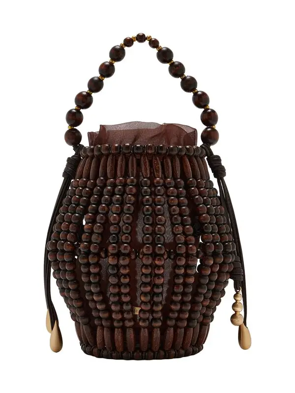 Cult Gaia Lantern Beaded Top Handle Bag - Brown