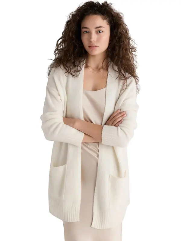 Quince Cashmere Silk Boucle Open Cardigan - Cloud Ivory