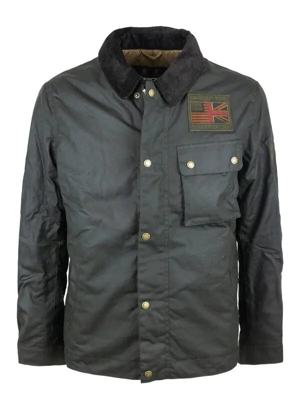 BARBOUR INTERNATIONAL Waxed Cotton Field Jacket With Corduroy Collar - Sage