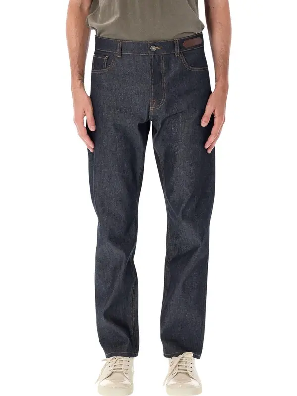 LANVIN Straight-leg Denim Pants With Embossed Leather Jacron - Blu