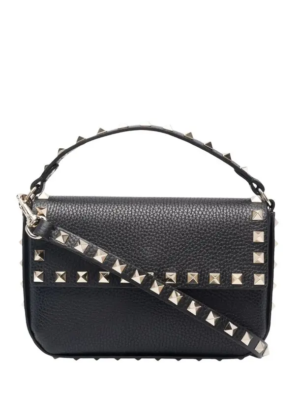 Valentino Garavani Rockstud Handbag With Silver-tone Studs And Adjustable Strap - Black