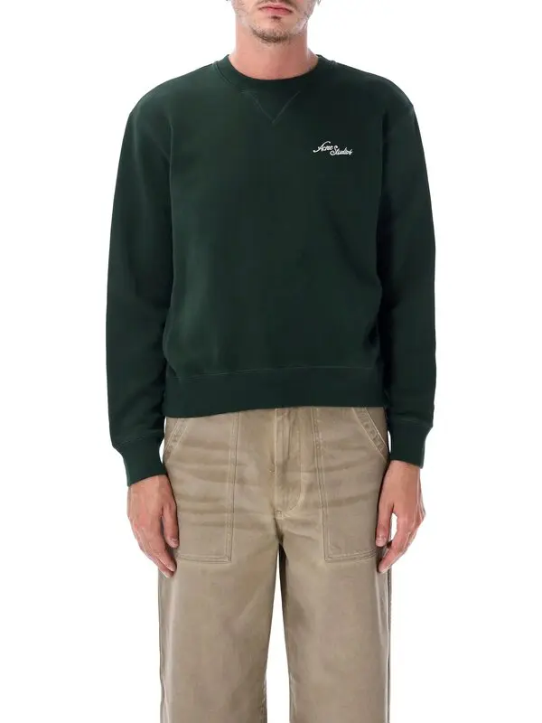 Acne Studios Embroidered Logo Brushed Cotton Fleece Crewneck Sweatshirt - Verde