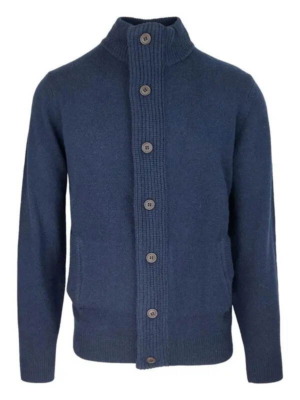 Barbour Button-front Mock Neck Knit Cardigan - Navy