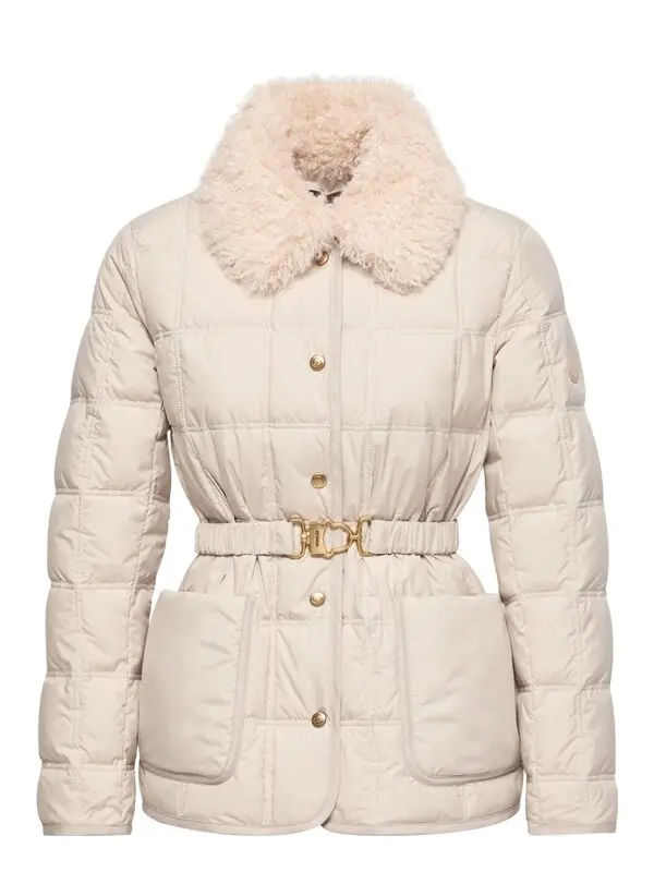 Moncler Cygnes Belted Short Down Jacket - Beige