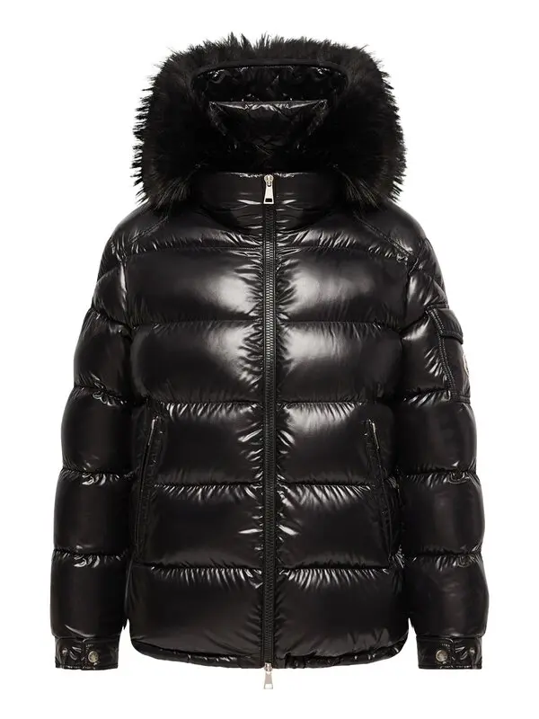 Moncler Hypolais Short Down Jacket With Detachable Hood And Faux Fur Trim - Black