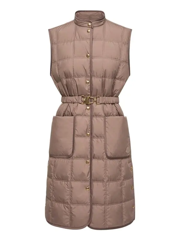 Moncler Cygnette Square Quilted Long Down Vest - Brown