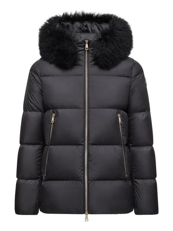 Moncler Laichefur Short Down Jacket With Shearling Trim - Black