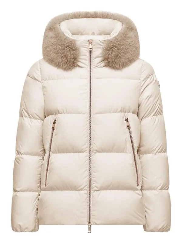 Moncler Laichefur Short Down Jacket With Shearling Trim - White