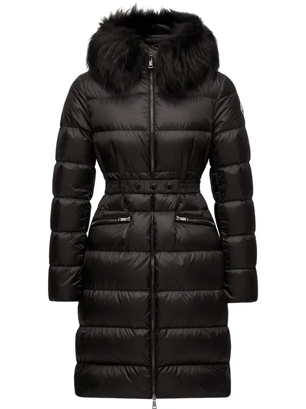 Moncler Boedic Hooded Shearling-trimmed Long Down Jacket - Black