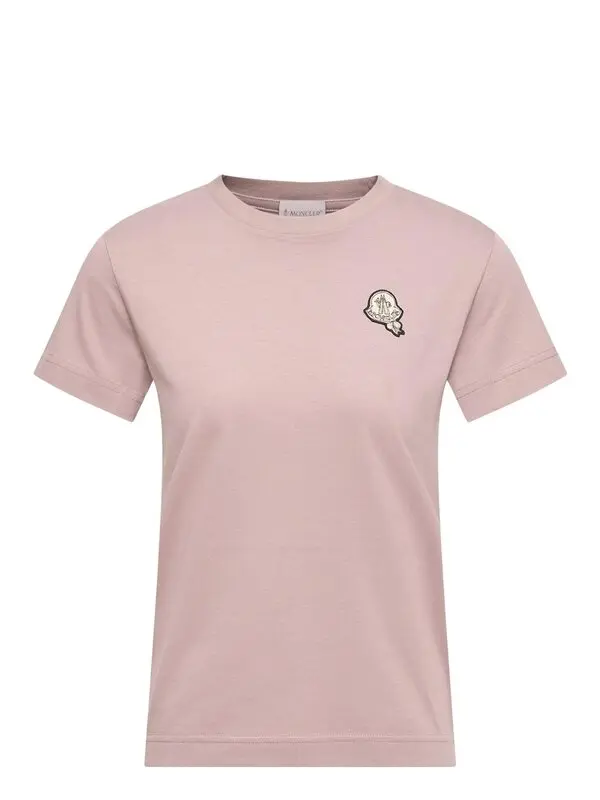 Moncler Cotton T-shirt With Embroidered Logo Patch - Pink