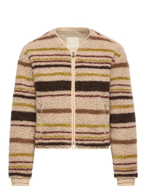Moncler Striped Teddy Zip-up Cardigan - Beige