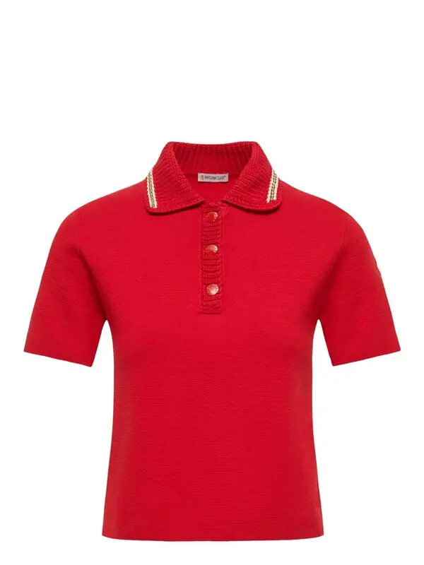 Moncler Cotton Knit Polo Shirt - Red