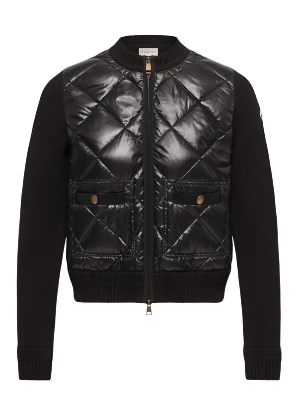 Moncler Cotton Padded Cardigan With Down-filled Front - Black