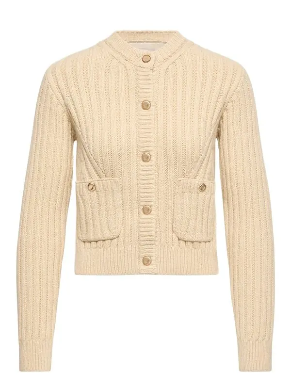 Moncler Cotton Cardigan With Down-filled Back - Beige