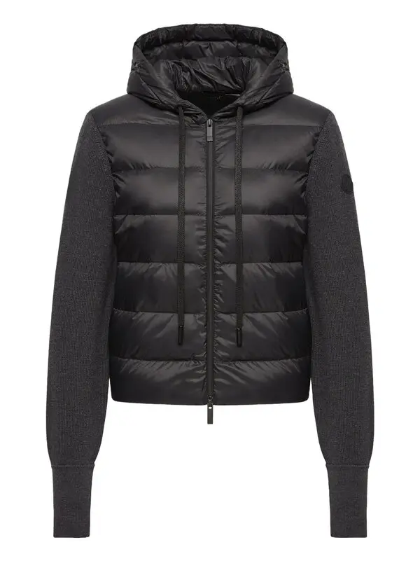 Moncler Wool Hooded Zip-up Cardigan With Down-filled Nylon Elements - Grey
