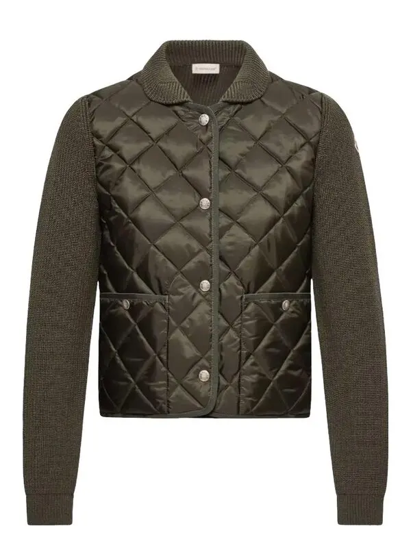 Moncler Diamond Quilted Padded Wool Cardigan - Green