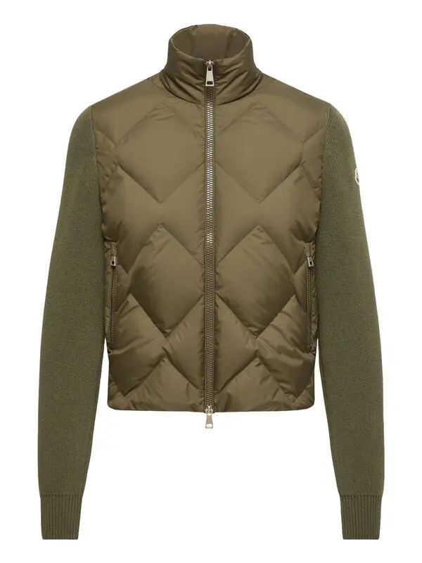 Moncler Wool & Cashmere Padded Zip-up Cardigan - Green