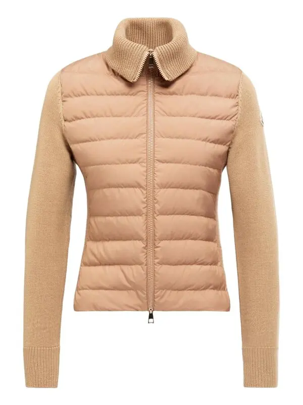 Moncler Padded Zip-up Wool Cardigan - Beige