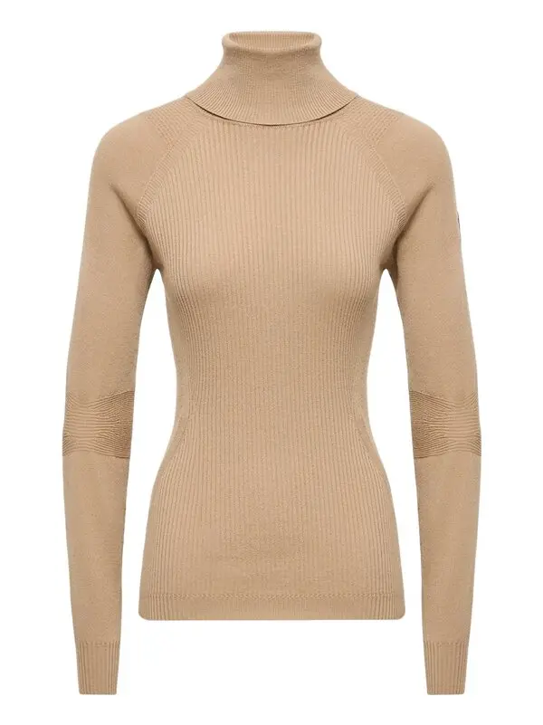 Moncler Wool Blend Ribbed Turtleneck Sweater - Beige