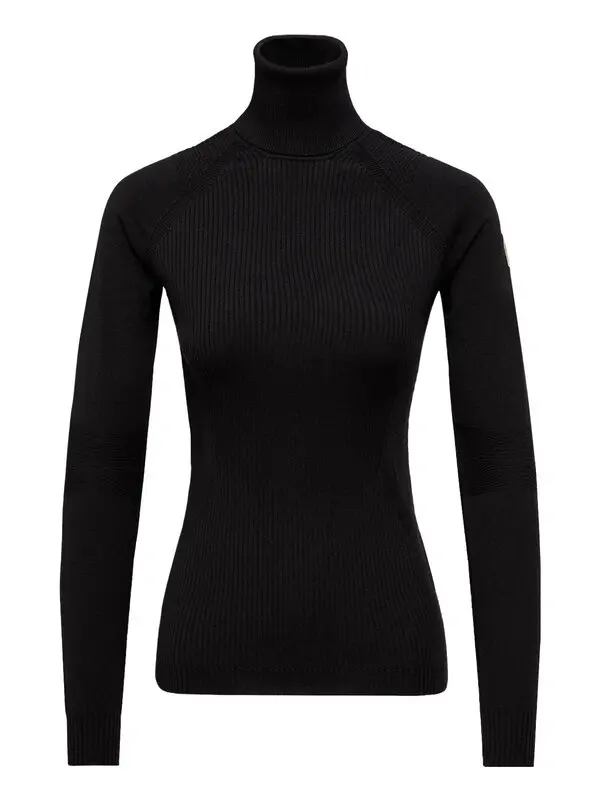Moncler Wool Blend Ribbed Turtleneck Sweater - Black