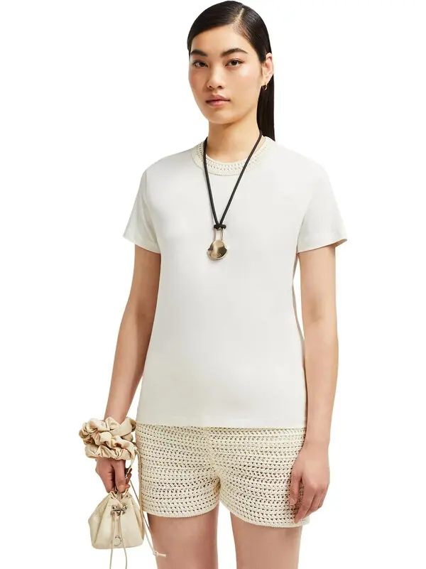 Moncler Crochet Accent Cotton T-shirt - White