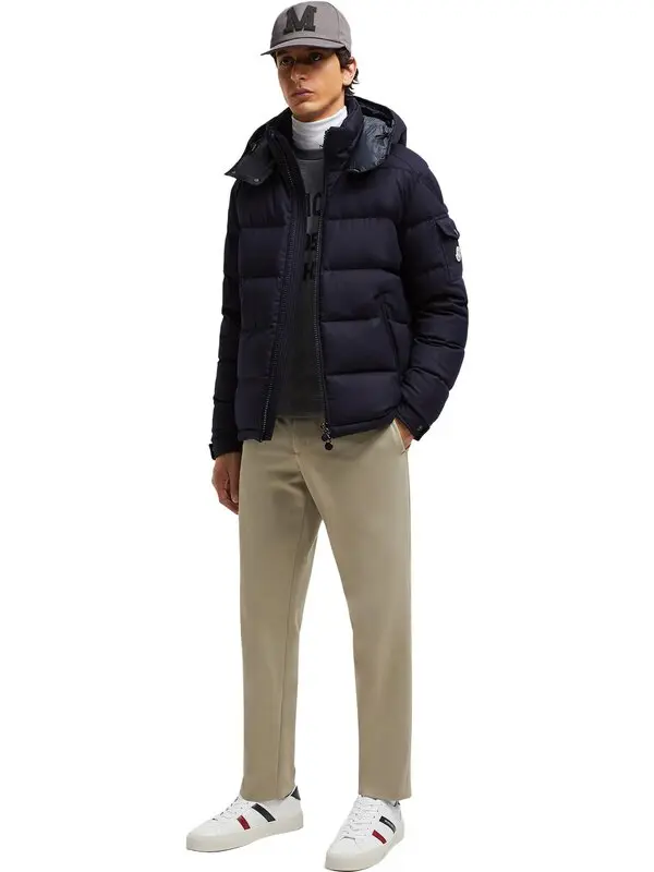 Moncler Montgenevre Hooded Wool Flannel Short Down Jacket - Blue
