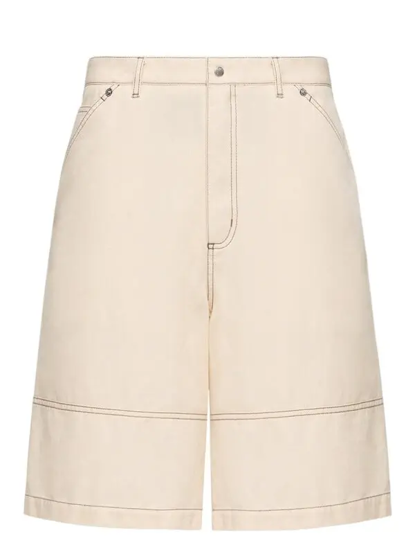 Moncler Linen & Cotton Gabardine Cargo Shorts - White